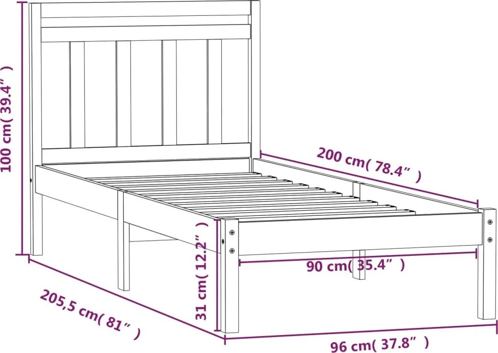 vidaXL Rám postele masivní borovice 90 x 200 cm [3100578] Barva: Bílá