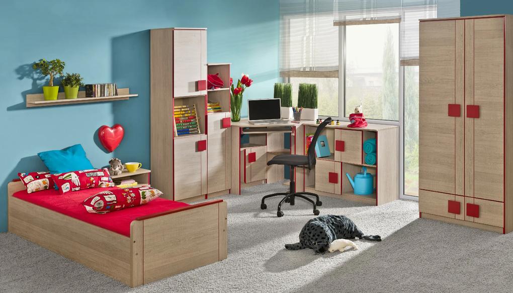Elegantní dětský nábytek GUMI sestava 5 Barevné provedení Gumi: Dub Santana / Červená, Matrace 80x195x12cm: bez matrace +0Kč