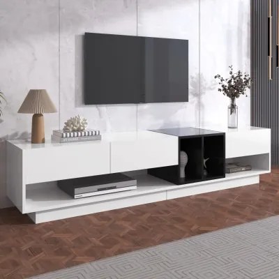 Aosom Televizní skříň moderní 190 cm vysoký lesk se zásuvkami a přihrádkami pro stylové uložení, bílá černá