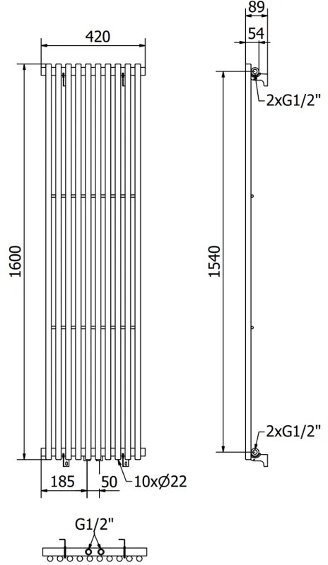 Mexen Tulsa, topné těleso 1600 x 420 mm, 613 W, černá, W219-1600-420-00-70