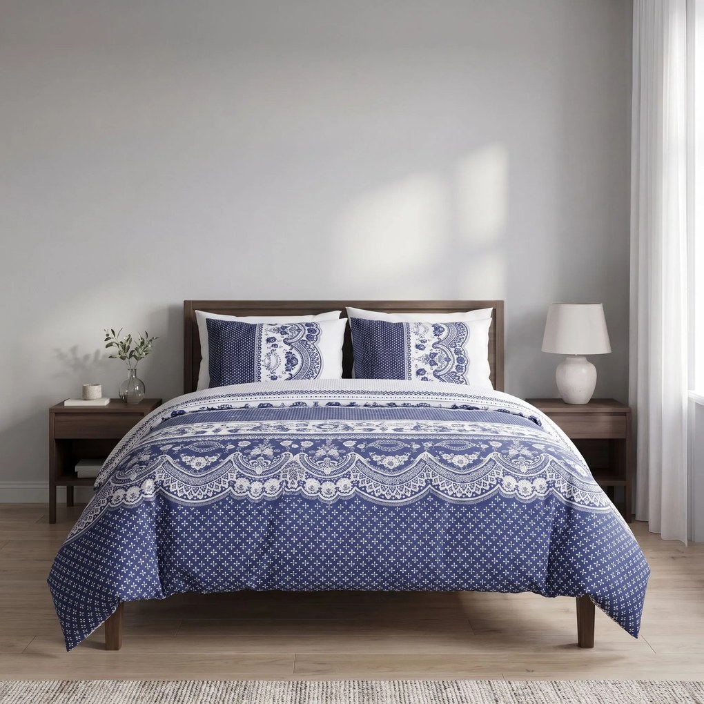 Kvalitex Ložní bavlněné povlečení CANZONE modré 1x 200/200, 2x 70/90cm