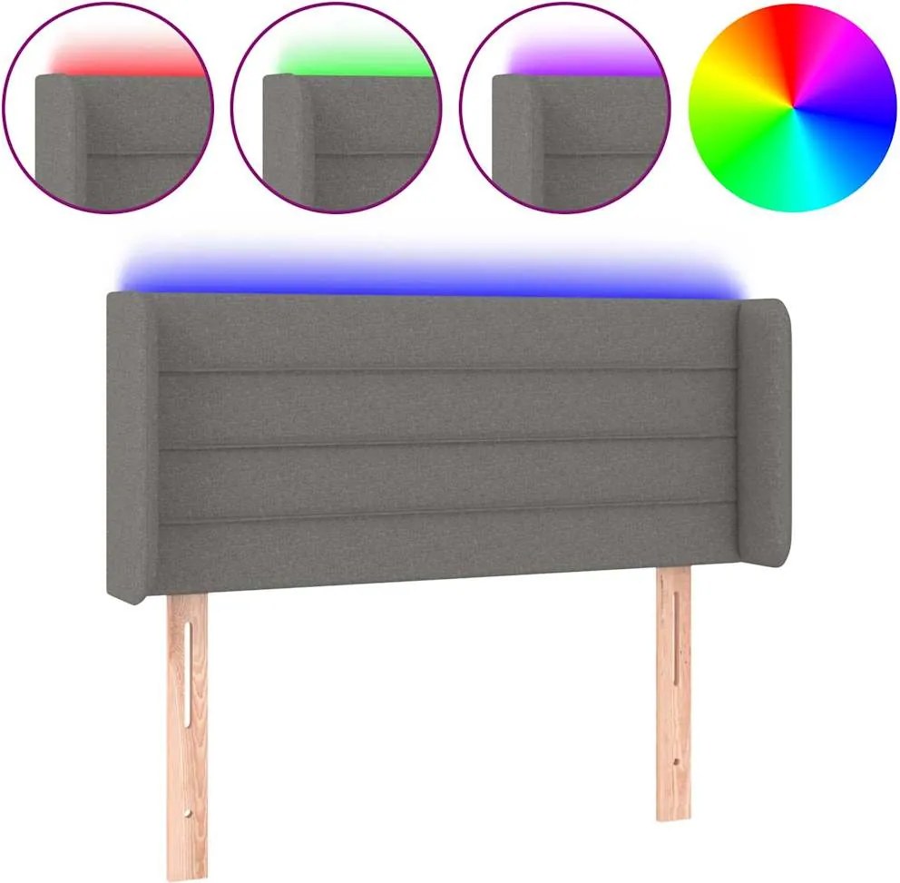 Čelo postele s LED tmavě šedé 93 x 16 x 78/88 cm textil 3123359