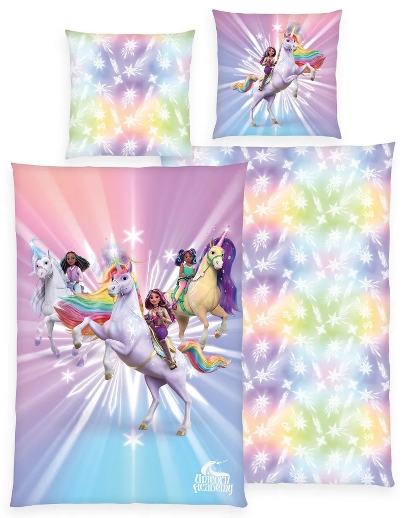 Herding Bavlněné povlečení Unicorn Academy, 135 x 200 cm, 80 x 80 cm, 135 x 200 cm, 80 x 80 cm