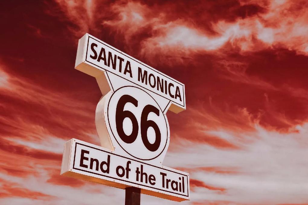 DIMEX | Samolepicí vliesová fototapeta na zeď Route 66 v Santa Monice MA-5-2856 | 375 x 250 cm | červená, bílá, černá