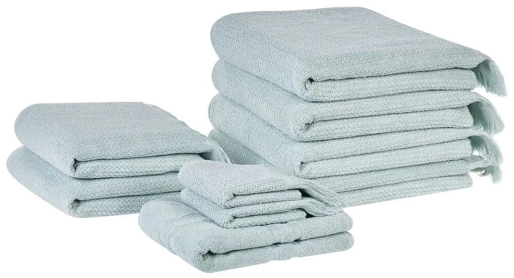 Sada 9 bavlněných froté ručníků zelené ATIU Beliani