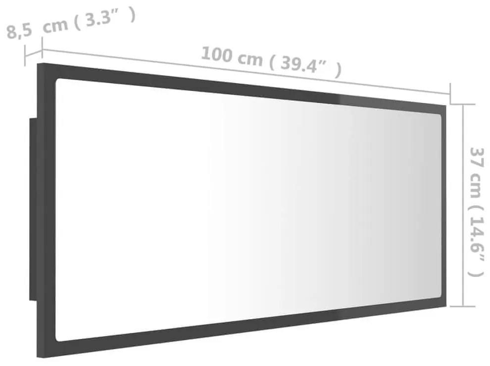 Petromila LED koupelnové zrcadlo šedé vysoký lesk 100x8,5x37 cm akrylové