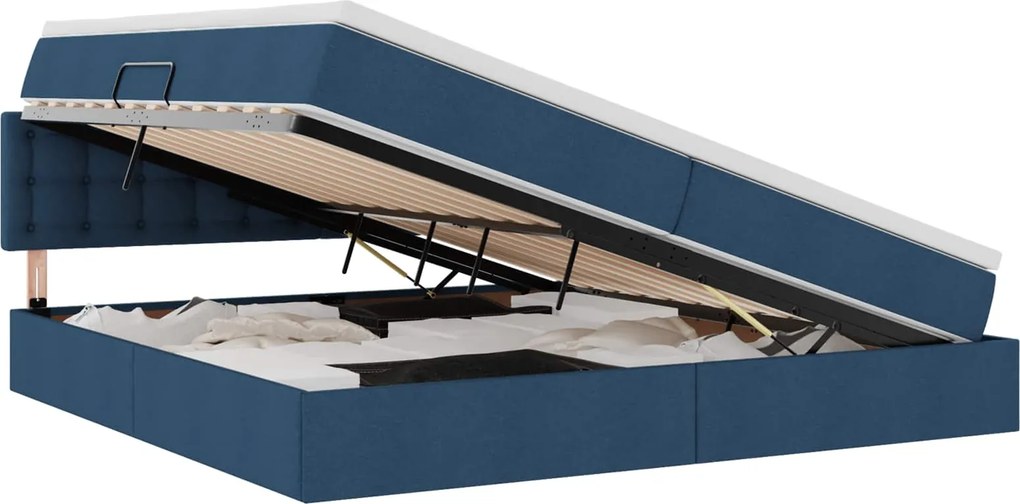 Postel s úložným prostorem a matrací Modrá 200 x 200 cm Samet 3370661
