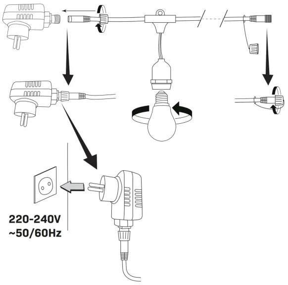 LED Venkovní dekorační řetěz PARTY NEON 7,6 m 10xE27/0,6W/36V IP44