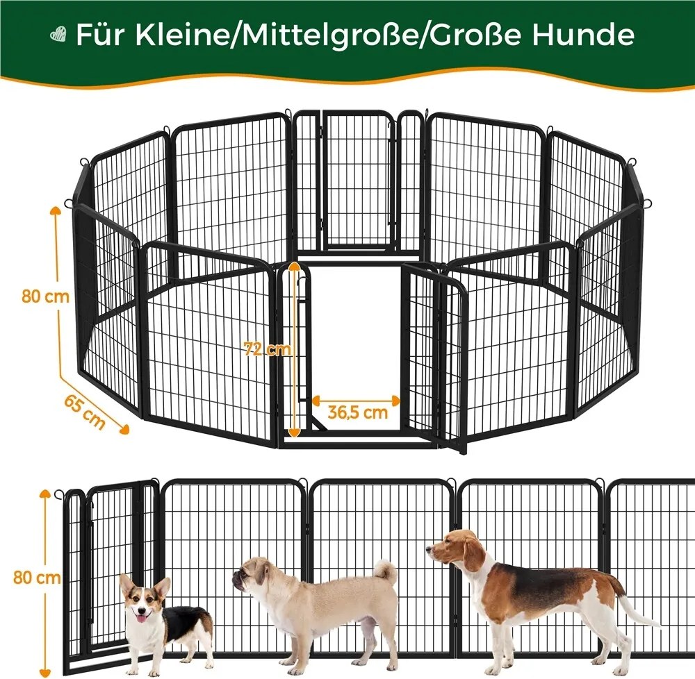 Ohrádka pro psy – černá, 12 dílů - 80 cm výška (266254015421)