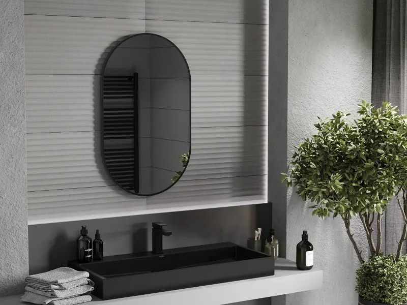 Mexen Loft oválné koupelnové zrcadlo 90 x 55 cm, černý rám - 9851-090-055-000-70