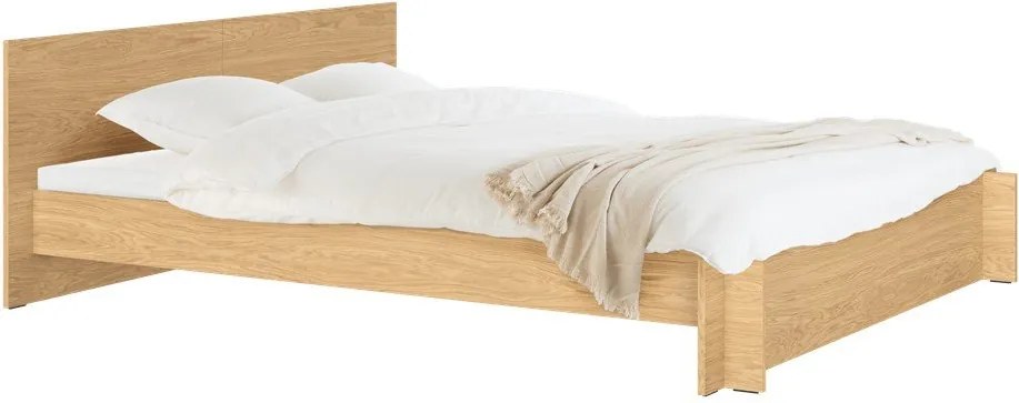 Dvoulůžková postel z dřevotřísky/z překližky v dekoru dubu s roštem 140x200 cm v přírodní barvě Valt – noo.ma