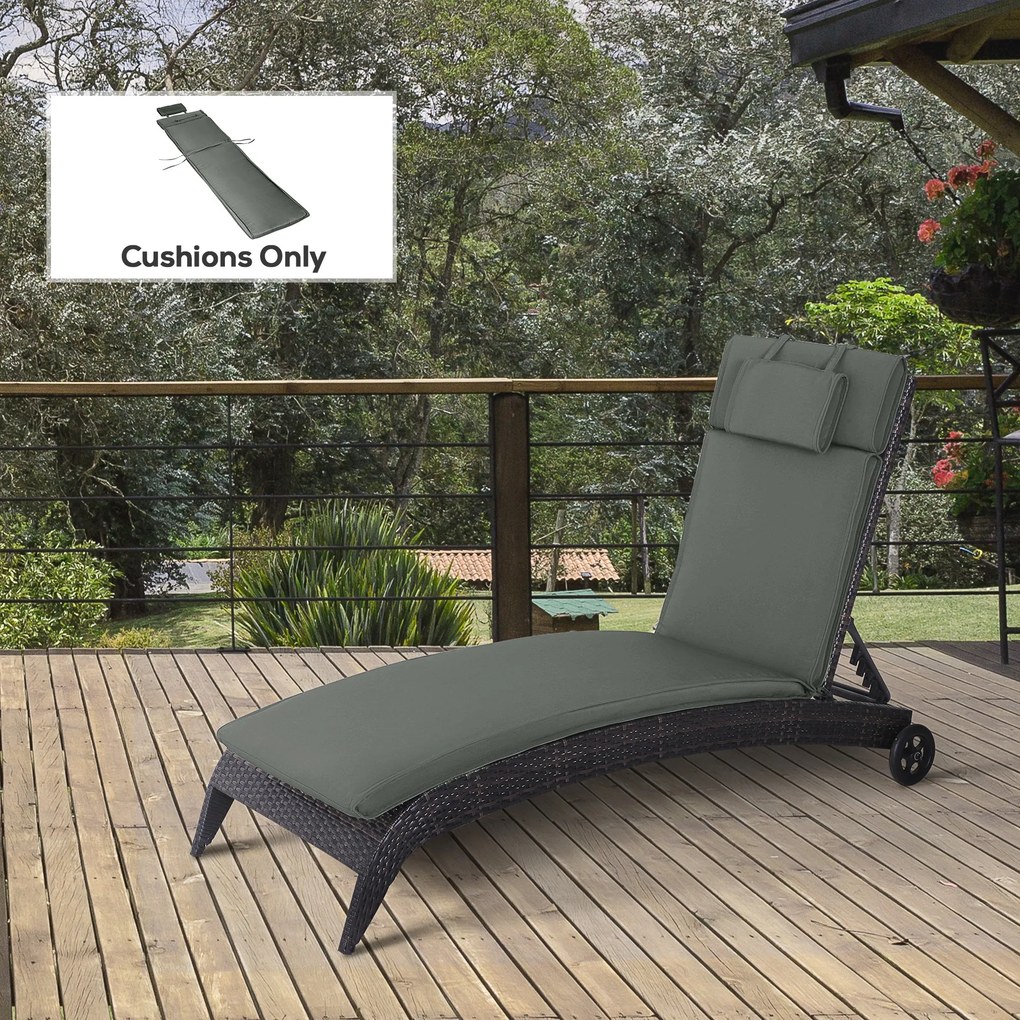 Polštářek na zahradní lehátko Outsunny s polštářem a odnímatelným potahem polyester + bavlněné vlákno šedý 198 x 53 x 5 cm