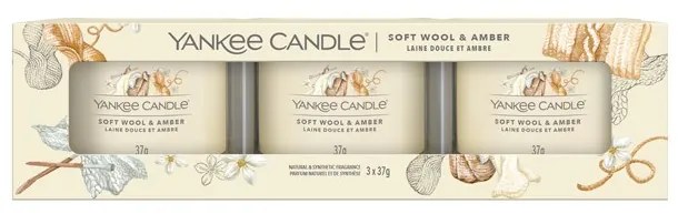 Yankee Candle Sada Votivní svíčky ve skle Soft Wool & Amber, 3 x 37 g