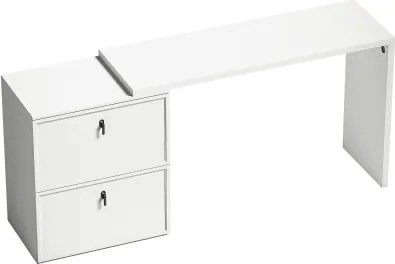 HOMCOM Reverzní psací stůl do tvaru L s 2 závěsnými zásuvkami Moderní design pro malé prostory Domácí kancelář Bílá