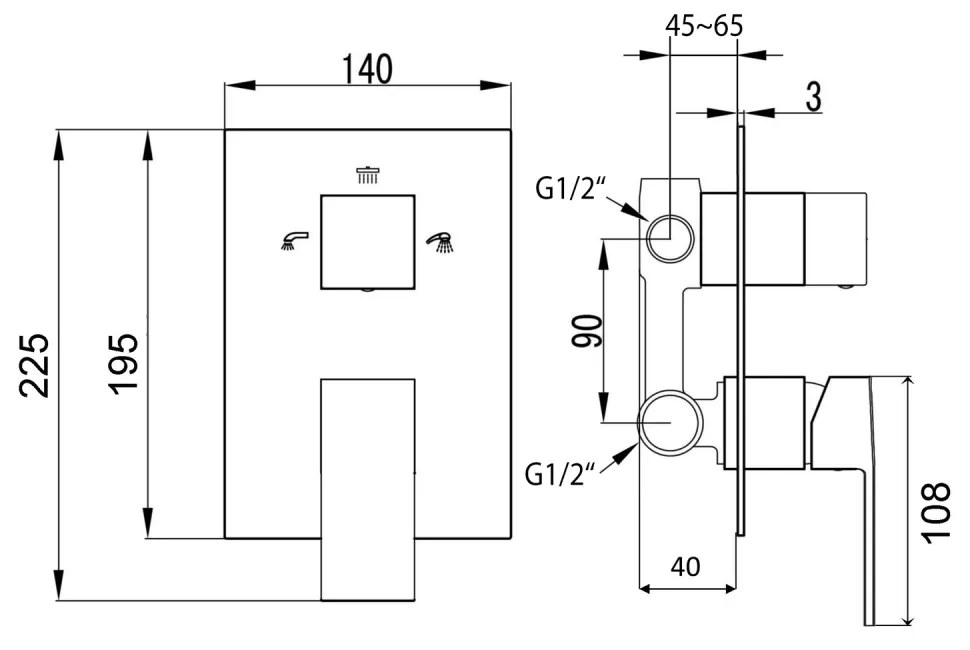 Sapho LATUS podomítková sprchová baterie, 3 výstupy, chrom 1102-44