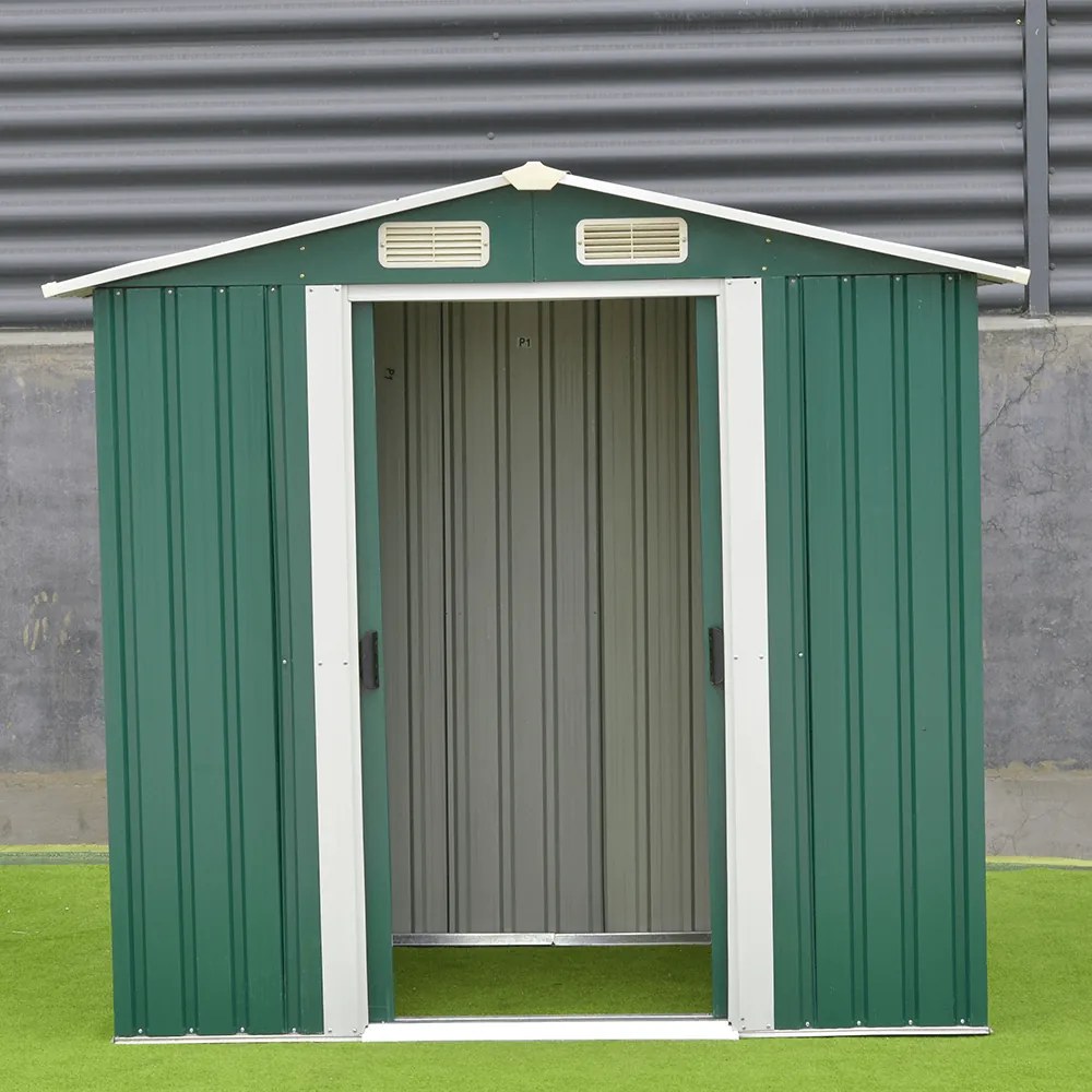 Plechový zahradní domek na nářadí, zelená / bílá, 2x1,3x1,8 m, HAMAL TYP 1
