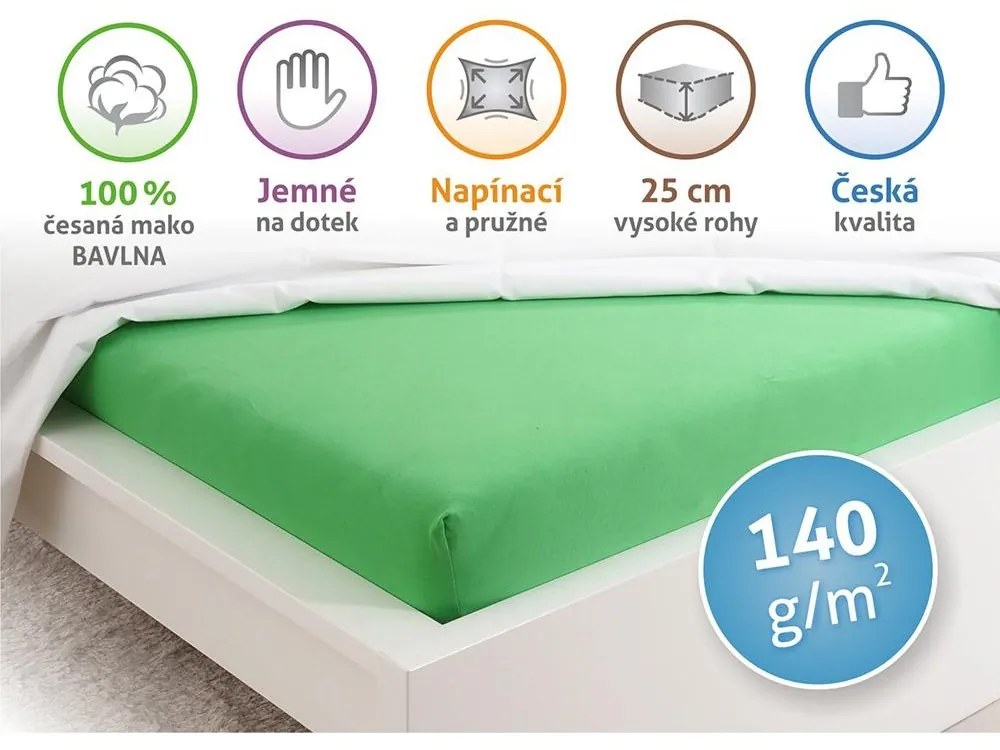 B.E.S. - Petrovice, s.r.o. Prostěradlo Jersey česaná bavlna MAKO - Jarní zelená 140 - 160 x 200