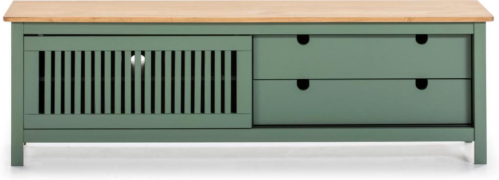Marckeric Televizní stolek Bruna z borovicového dřeva, zelená/přírodní, 49,6 cm