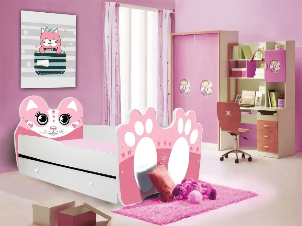 Postel s matrací a zásuvkou BEAR PINK 140x70