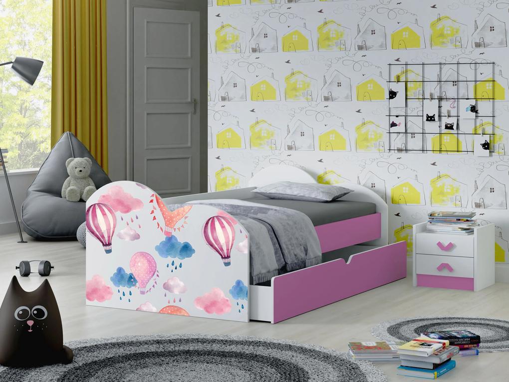Svět pokojů Dětská postel s obrázkem Klasik BALÓNY Barva: Cappucino, Úložný prostor: ANO, Rozměr: 160x80 cm