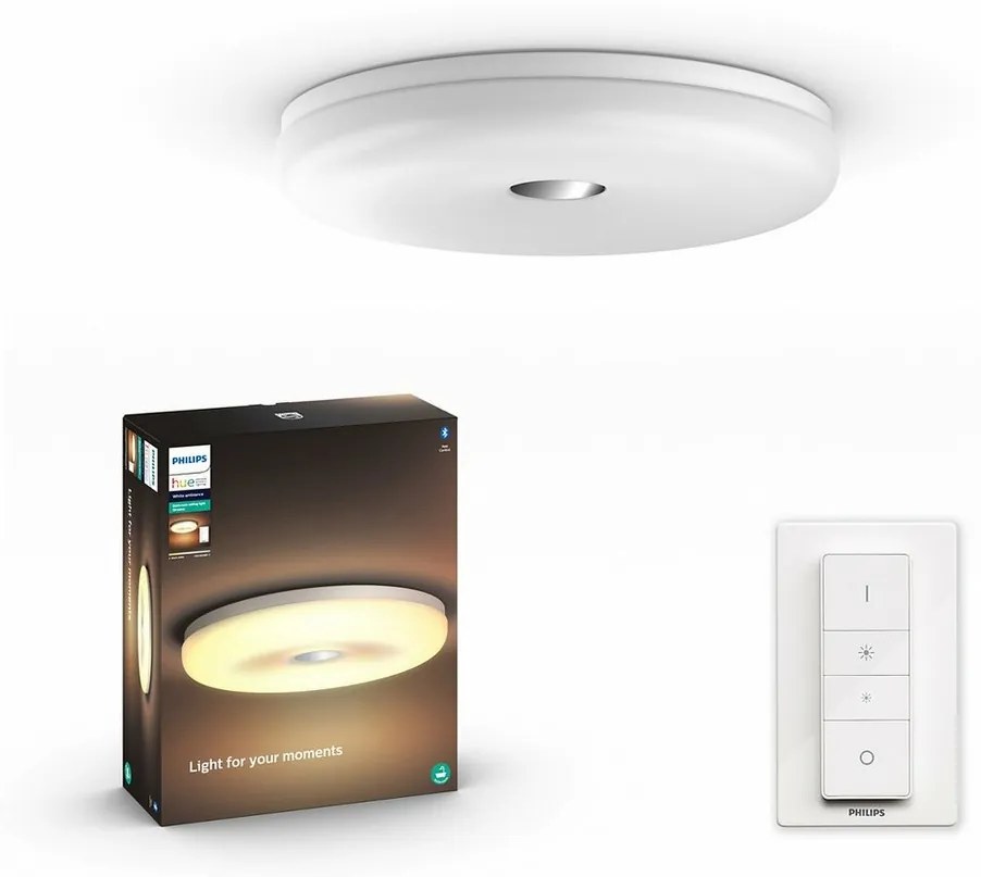 Hue LED White Ambiance Stropní koupelnové svítidlo Philips Struana BT 34189/31/P6 32W 2400lm 2200-6500K IP44 24V, bílé s dálkovým ovladačem a Bluetooth