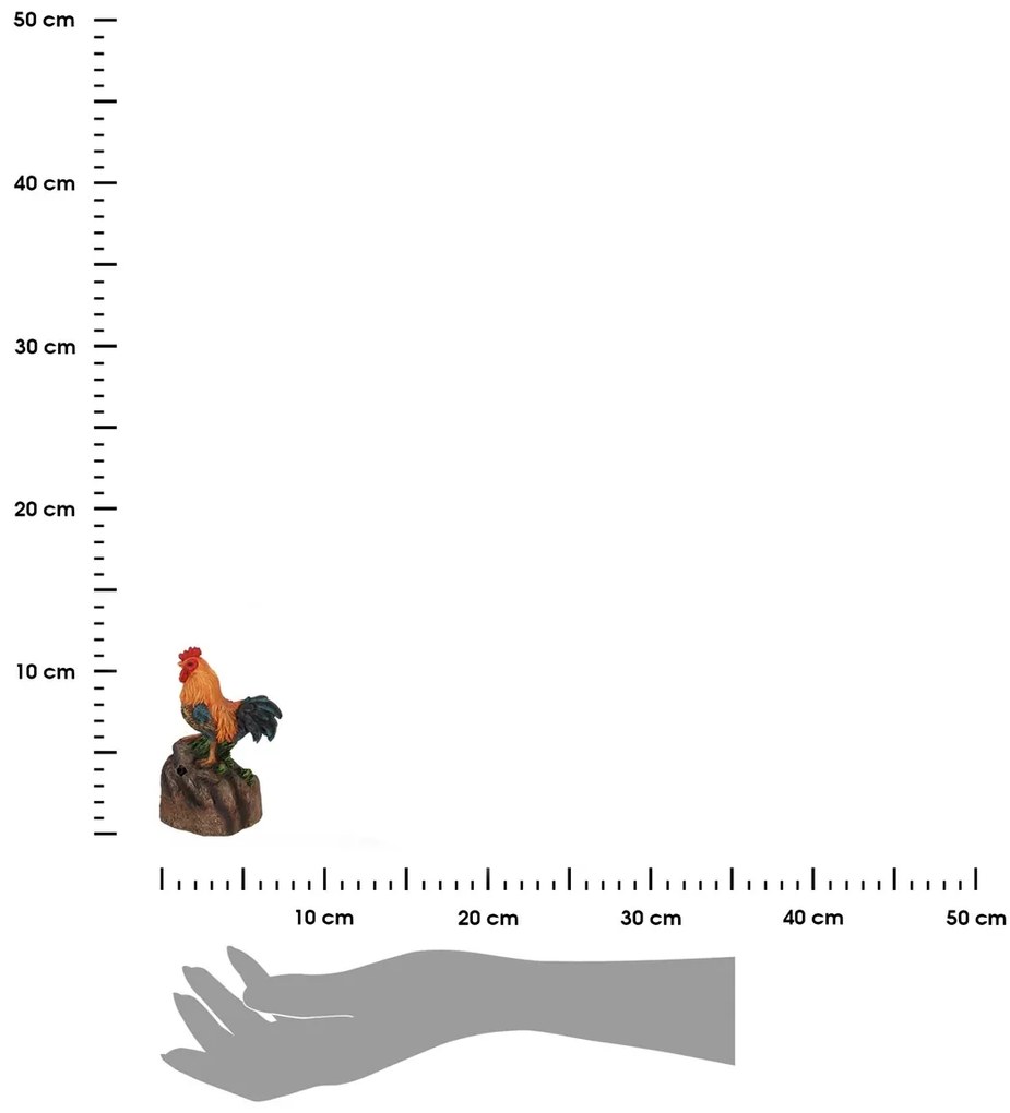 Zahradní figurka z polyesterové pryskyřice Rooster, 11,4 cm, vícebarevná