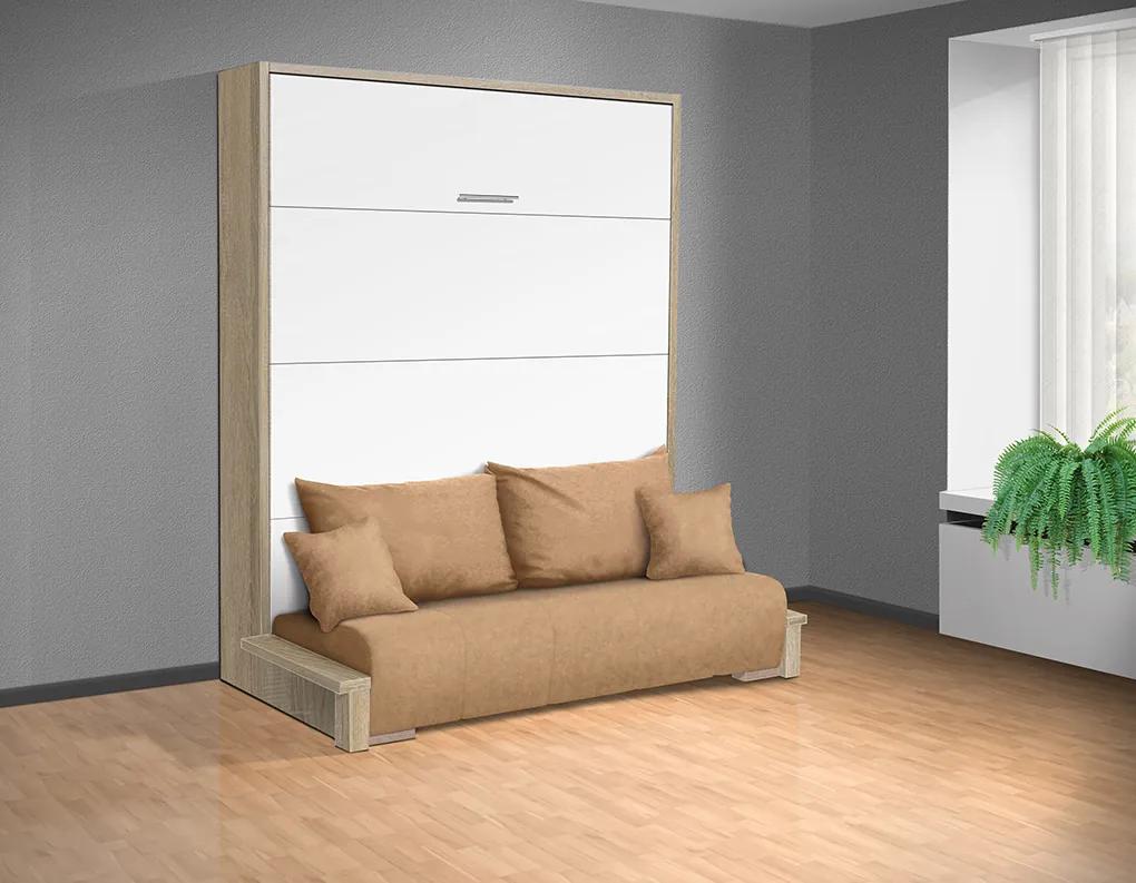 Výklopná postel s pohovkou VS 3058P, 200x160 cm barva lamina: dub sonoma/bílé dveře, nosnost postele: standartní nosnost, barva pohovky: ALOVA 66 béžová