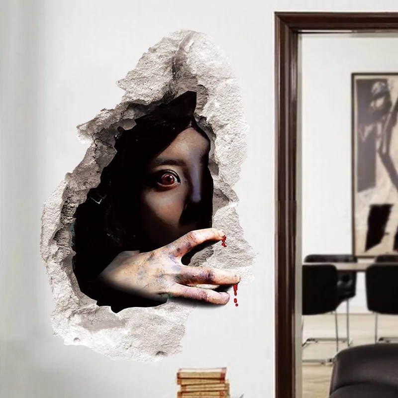 Živá Zeď Samolepka na zeď Halloween 3D Tvář za zdí