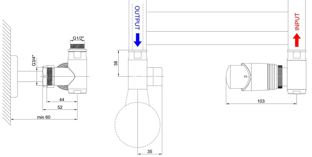 Bruckner Bruckner, WICHER ECK COMBI připojovací sada termostatická rohová, černá mat, 600.321.6