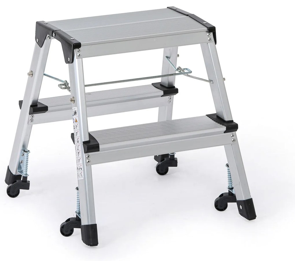 Hliníkové skládací schůdky s kolečky, oboustranné, výška 420 mm