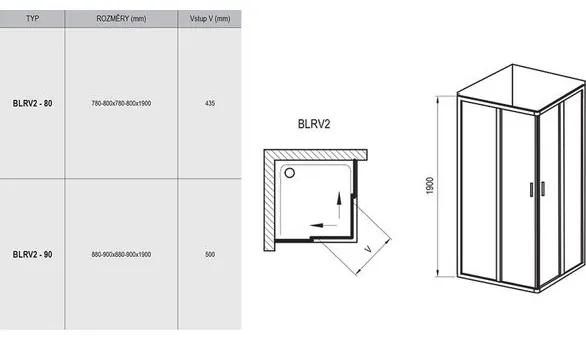 Ravak Blix Sprchový kout 80 x 80 cm, transparent/bílá BLRV2-80 1LV40100Z1