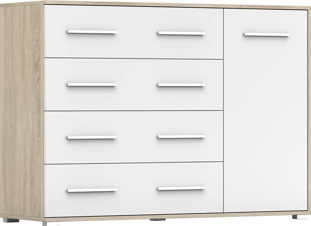 IDZ Komoda FRIDA 02 1D4S, 135 cm Bílá / Dub Sonoma