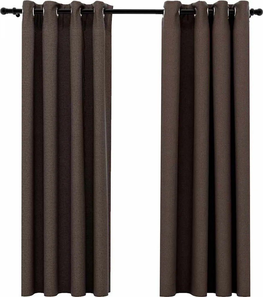 Zatemňovací závěsy s kroužky vzhled lnu 2 ks taupe 140 x 175 cm 321200