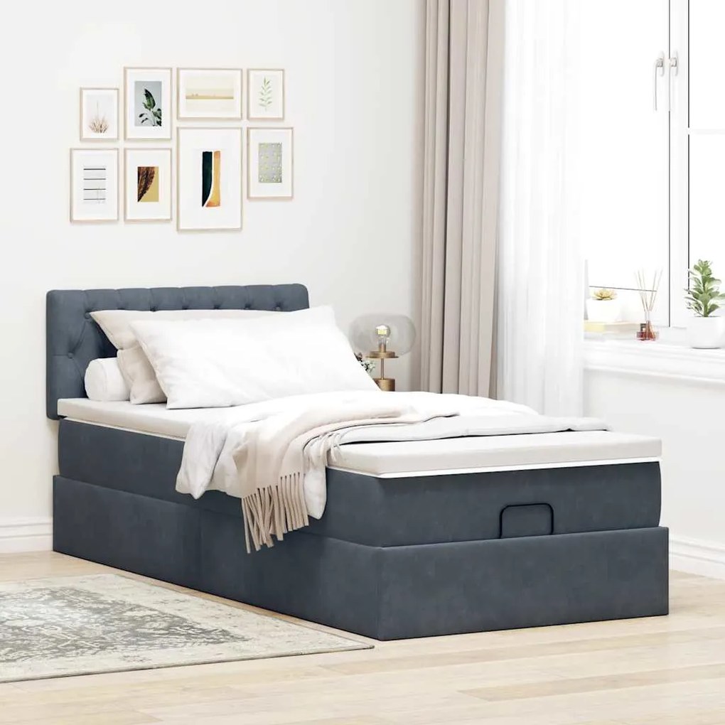 Osmanský rám postele s matrací tmavě šedá 90x200cm samet 3311820