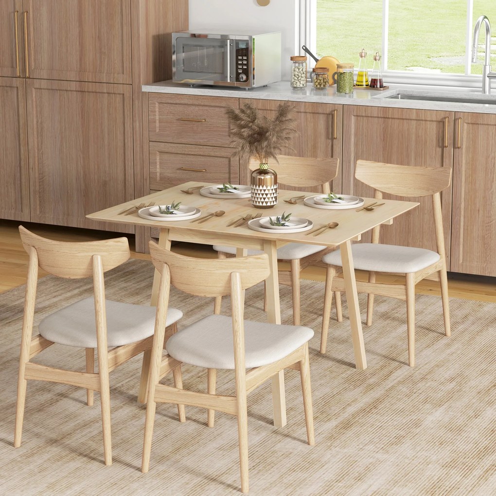 HOMCOM Rozkládací jídelní stůl Kuchyňský stůl pro 2-4 osoby ze dřeva 110 x 86 x 75 cm ideální do malých místností v přírodní barvě
