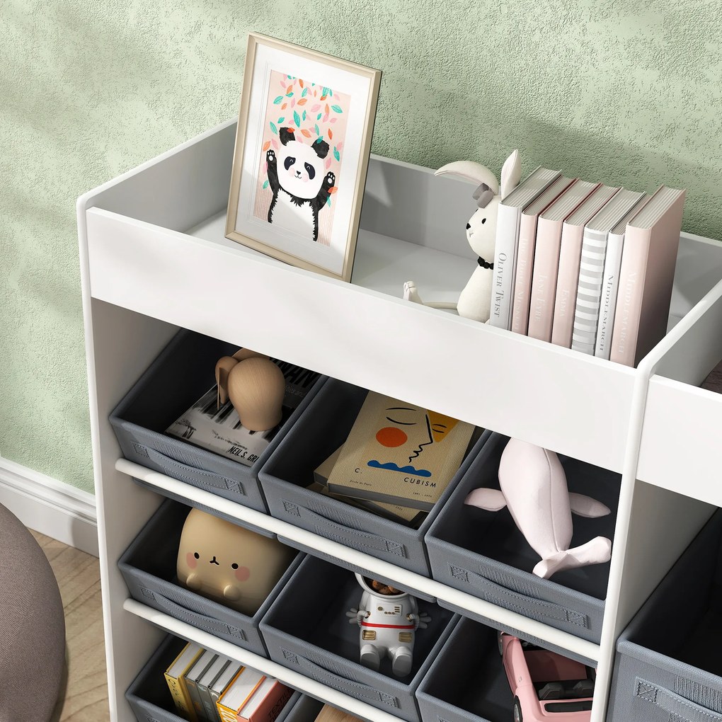 AIYAPLAY Dětský regál na hračky s 11 látkovými boxy, horní přihrádky, 3 samolepky, dětský regál s přihrádkami do dětského pokoje, mateřské školy, 105…