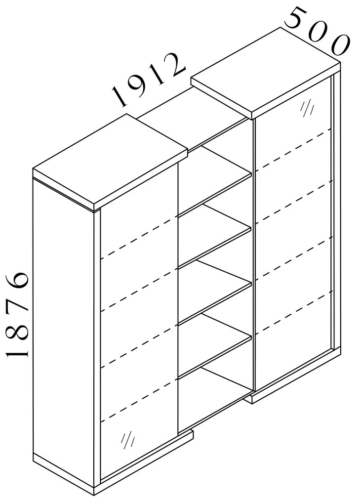 NABYTEK-DESIGNOVY.CZ - DL51952 - Manažerská skříň SOLID, 2 dvéřová, policová (5 pater polic ve všech sekcích), výška 187,6cm, délka 191,2cm, jilm royal/bílá