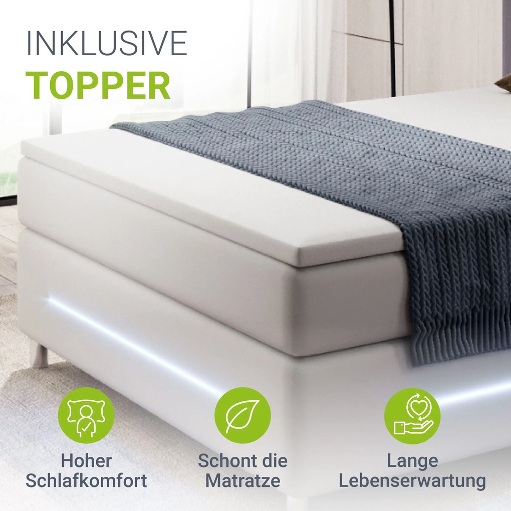 Juskys Postel boxspring Norfolk s potahem z umělé kůže Barva: černá, Velikost: 140 × 200 cm