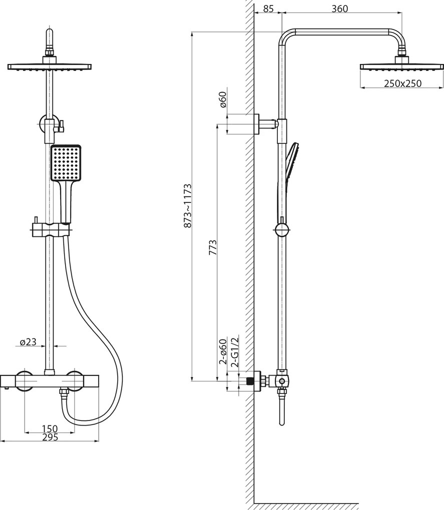 Sapho Spy teleskopický sprchový sloup s termostatickou baterií, černá KJ639