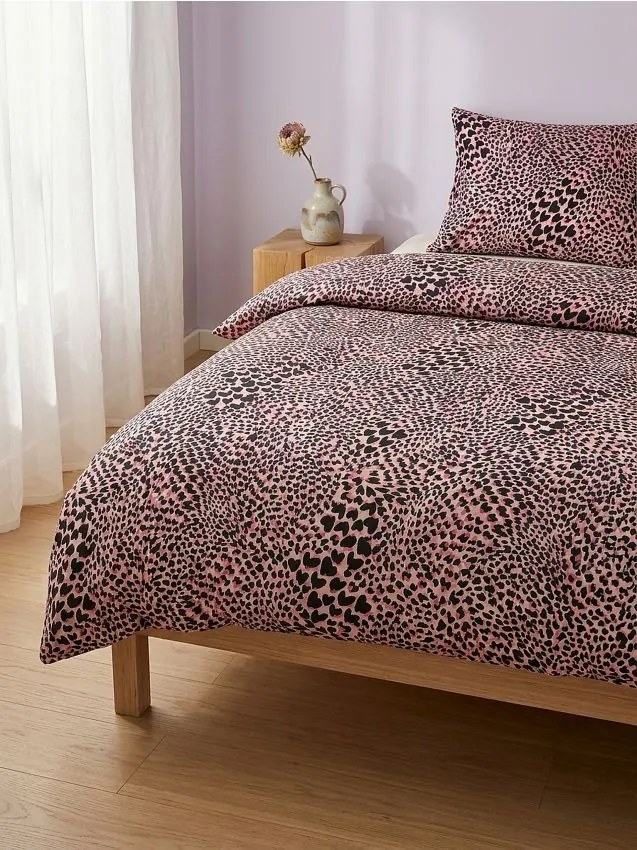 Sinsay - Ložní souprava s motivem srdcí ve stylu leopardího vzoru - béžová