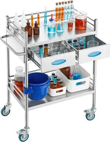 Laboratorní servírovací vozík, 2vrstvý nerezový pojízdný vozík