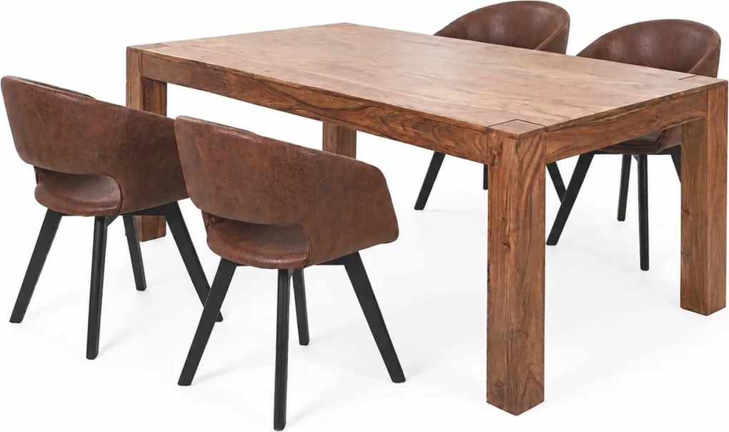 Jídelní set - stůl Timber 200 cm + 4 židle Colby Antik hnědá