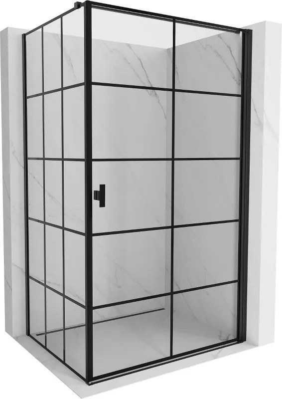 Mexen Mist-B, 1-křídlý ​​výklopný sprchový kout, pravý, 80 x 75 cm, čiré sklo-černá mřížka, 8A2T-080-075-70-77-P