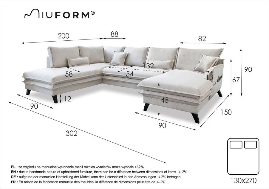 Světle modrá rozkládací pohovka do "U" Miuform Charming Charlie, levý roh
