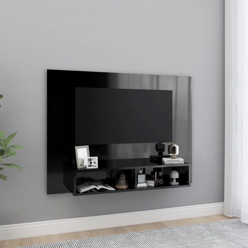 vidaXL Nástěnná TV skříňka černá vysoký lesk 120x23,5x90cm dřevotříska