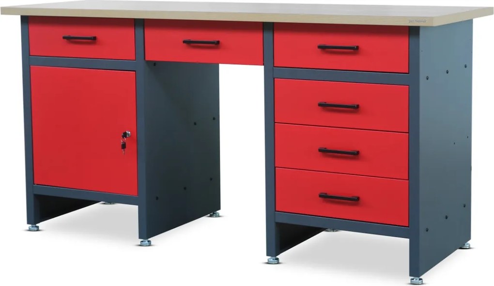 Pracovní stůl se zásuvkami FRANK, 1700 x 850 x 600 mm, antracitově červený