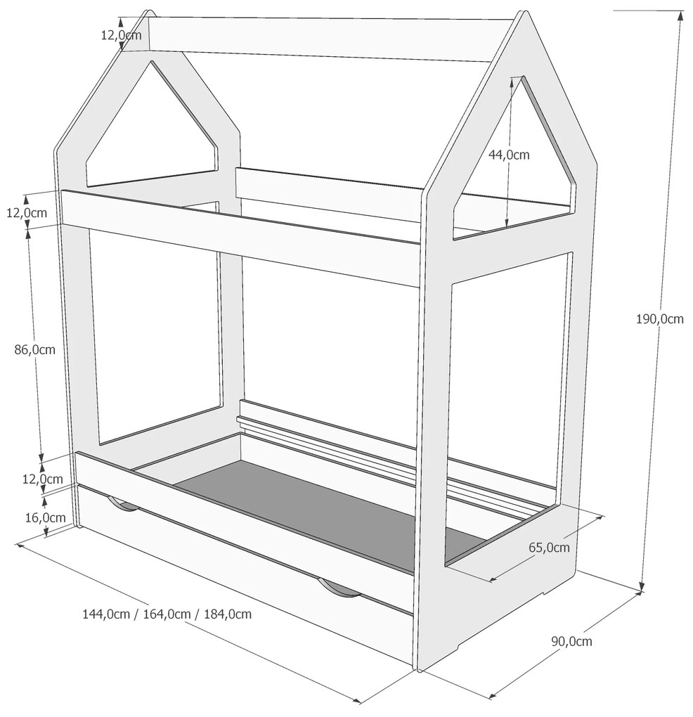 BabyBeds Dětská postel DOMEČEK bílá Velikost postele: 160x80 cm, Barevné provedení: Bílá, Úložný prostor: Ano, s úložným prostorem Bílá