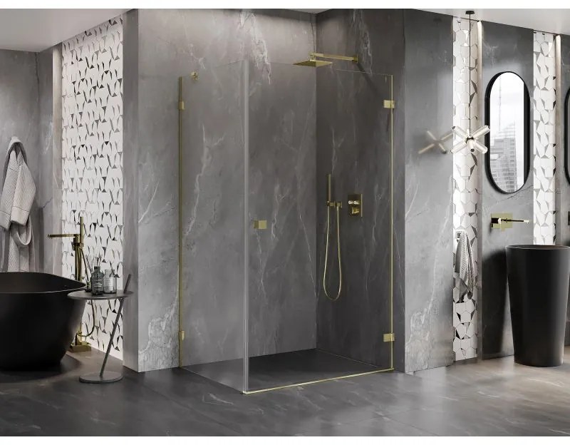Mexen Lunar-B, pravostranný výklopný sprchový kout 85 x 80 cm, 8mm čiré sklo, zlatý kartáčovaný - 832-085-080-55-00-P