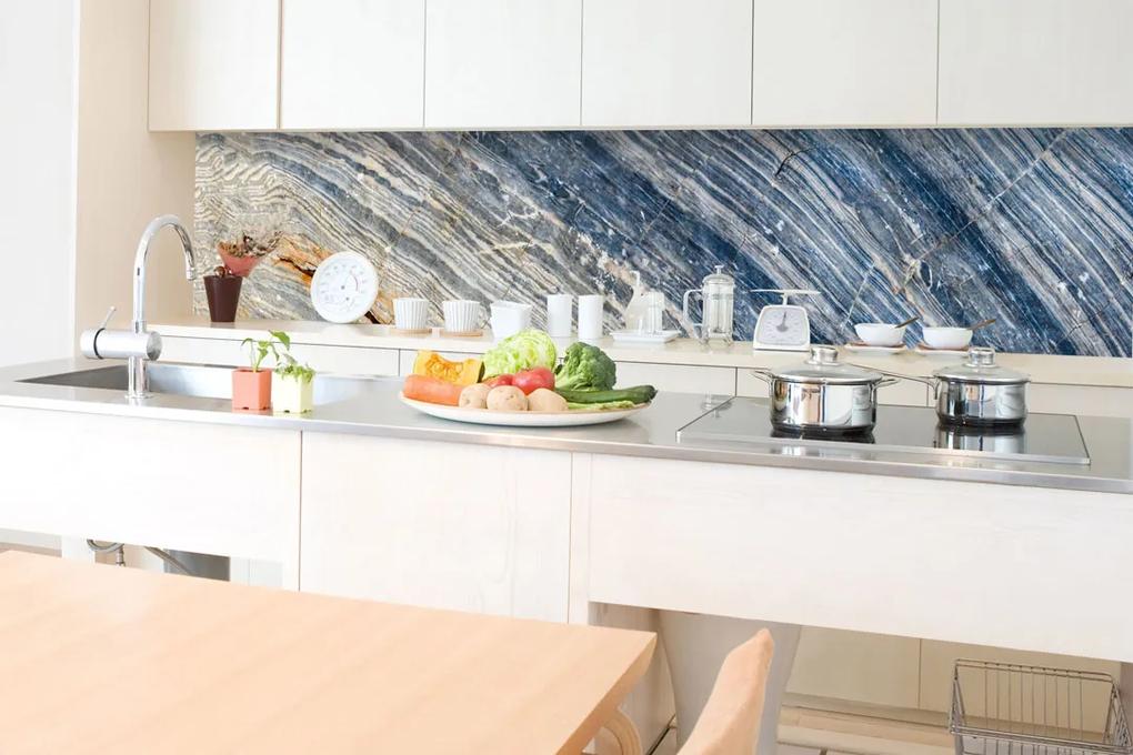 DIMEX | Fototapeta do kuchyně Žíhaný mramor KI-350-154 | 350 x 60 cm | modrá, bílá, šedá
