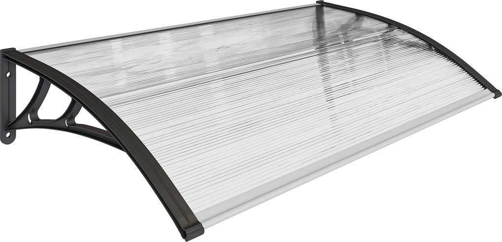 Outsunny Polykarbonátová a hliníková stříška pro balkóny, okna a dveře, venkovní markýza s PP podporou, 110x60x18cm, Transparentní
